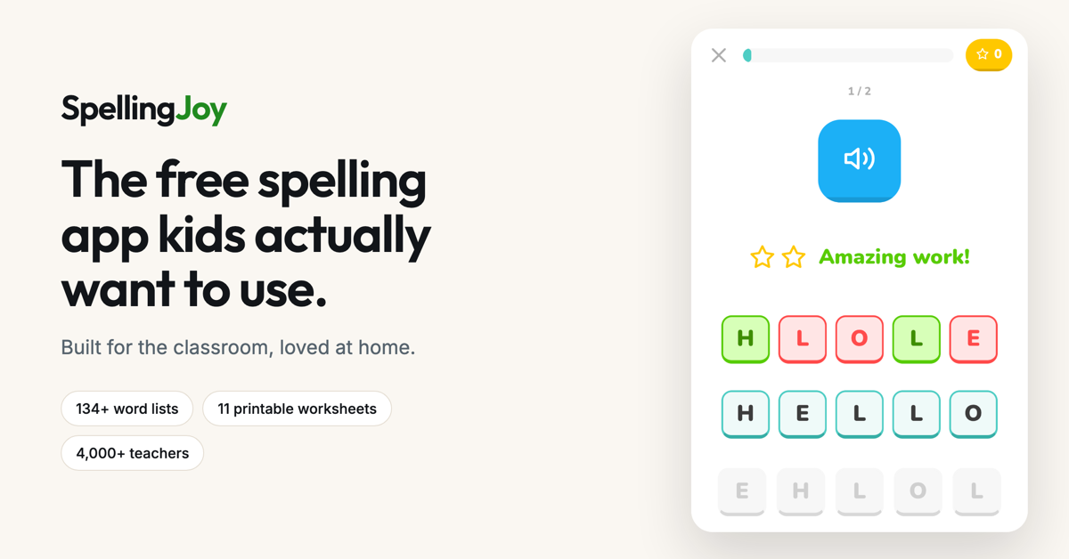 Free Spelling Test Online: 134+ Word Lists, Grades K-6 | SpellingJoy